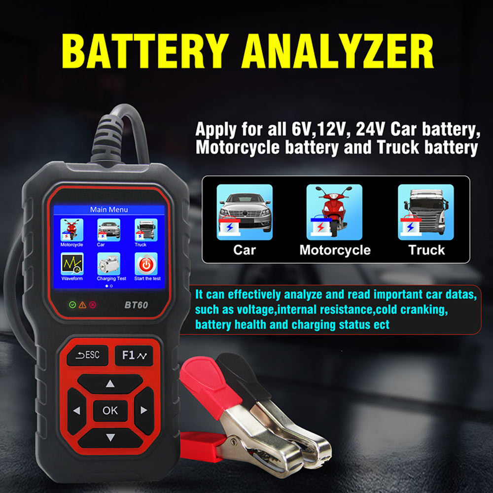 ECS AUTO PARTS BT60 Battery Tester 6V, 12V, 24V Car Digital Battery An