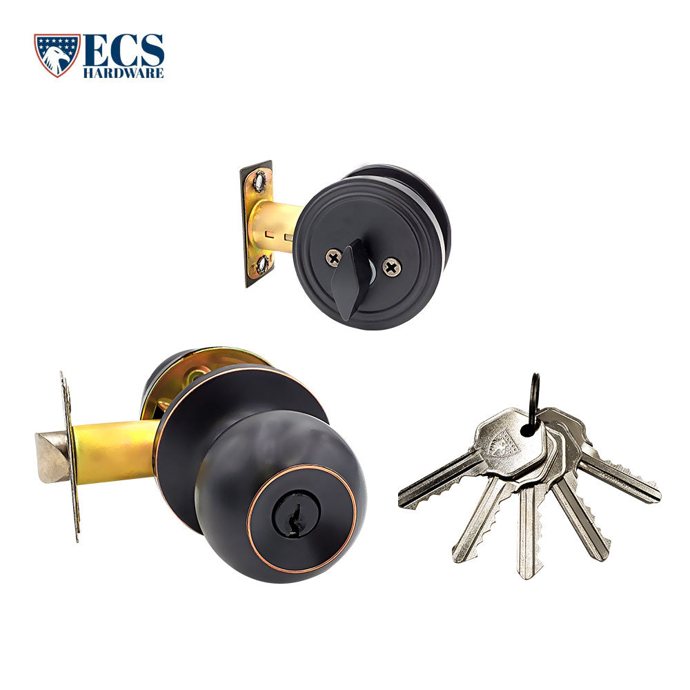 ECS HARDWARE - Durable Combo Lockset w/ Single Knob & Deadbolt - Entra