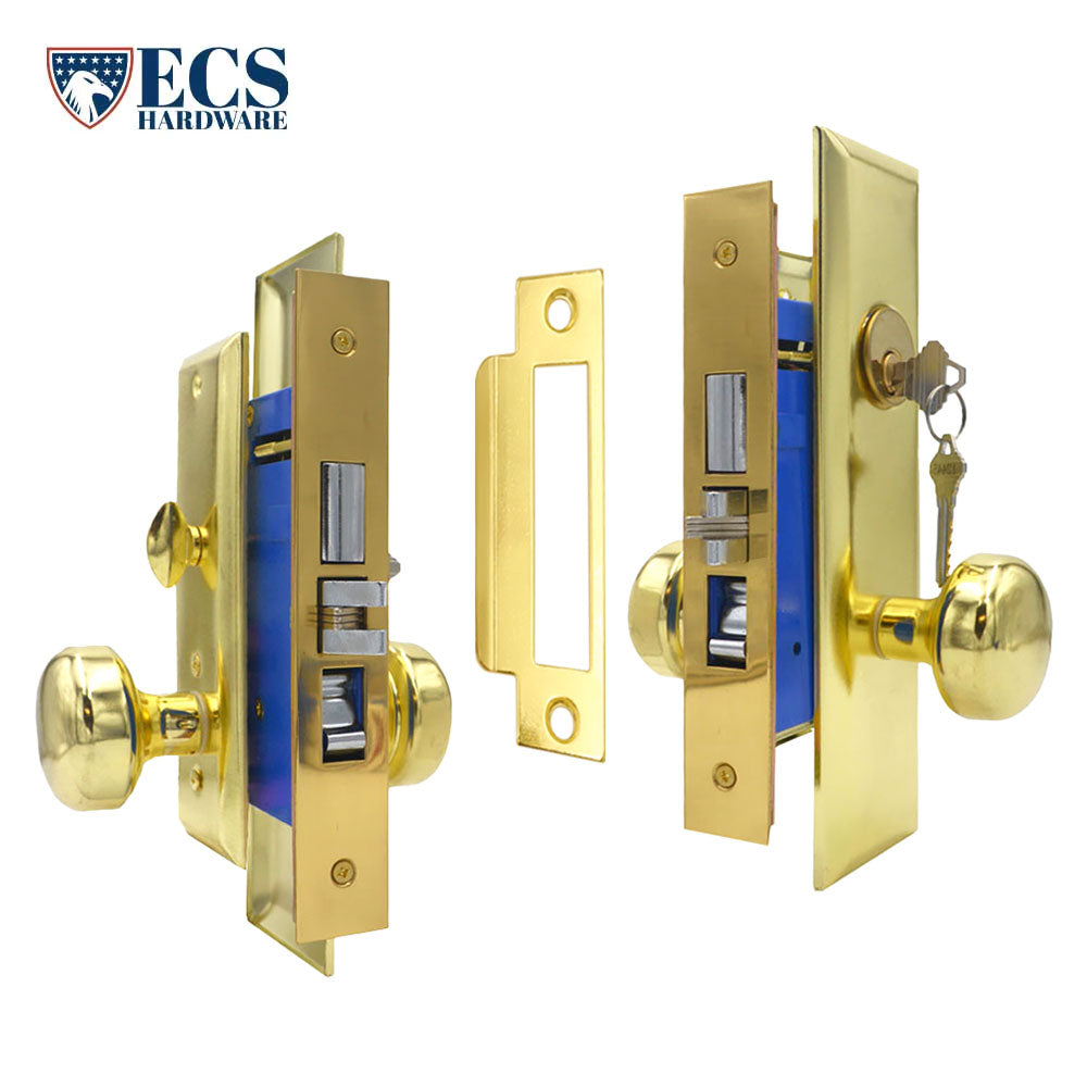 ECS HARDWARE - Durable Heavy Duty Mortise Knob Lock US3 Polished Brass