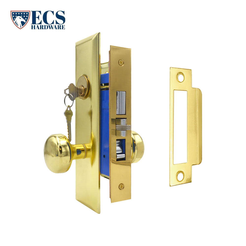 ECS HARDWARE - Durable Heavy Duty Mortise Knob Lock US3 Polished Brass
