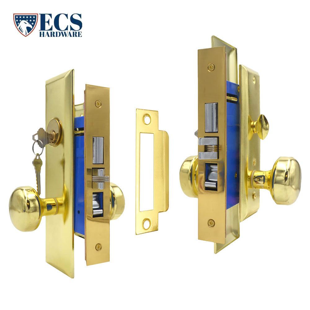 ECS HARDWARE - Durable Heavy Duty Mortise Knob Lock US3 Polished Brass