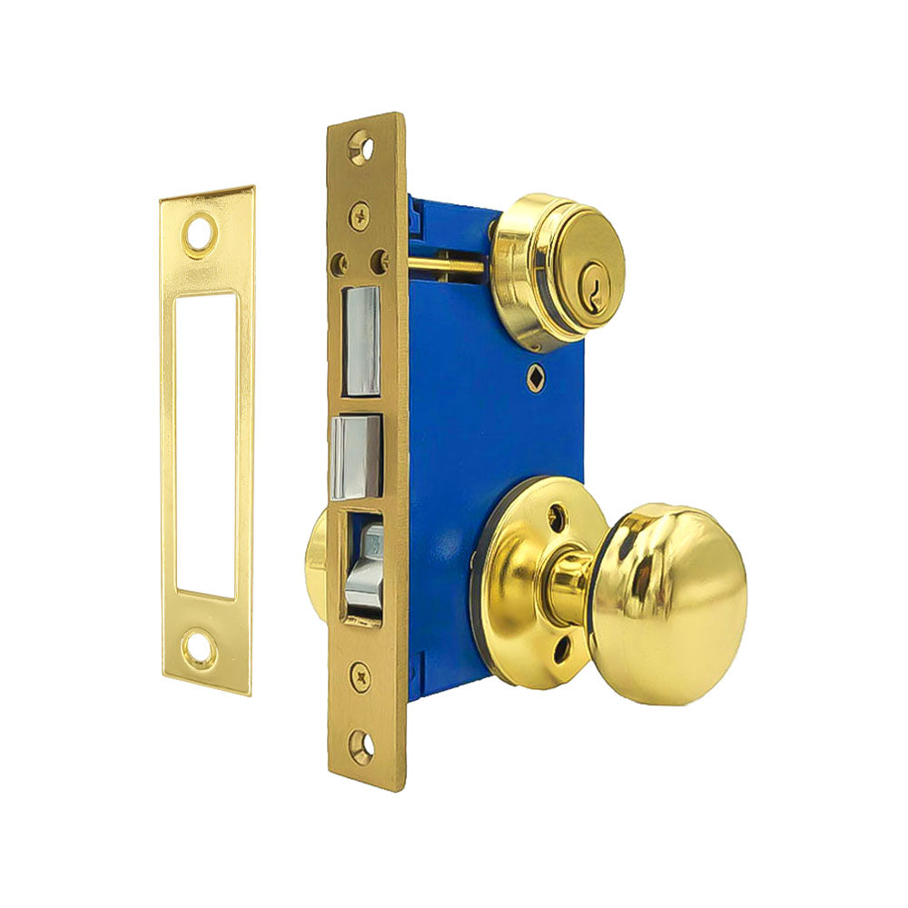 ECS HARDWARE - Durable Mortise Lockset Gate Lock with Knob US3 Gold SC
