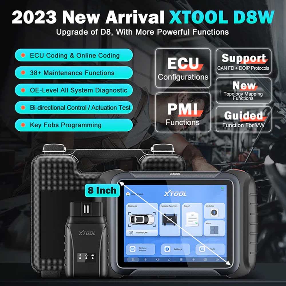 XTOOL - D8W - WIFI OBD2 Car Diagnostic Tools ECU Online Coding - Hiddi